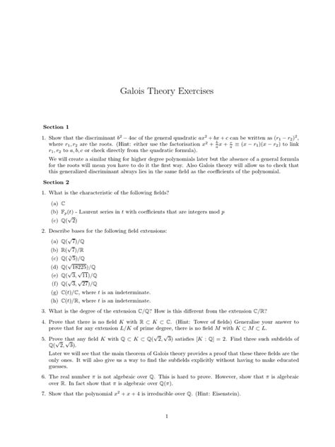 galois theory exercises incomplete pdf field mathematics ring