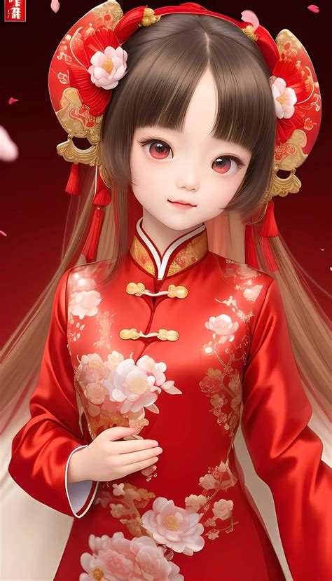 可爱的中国女娃娃新年装