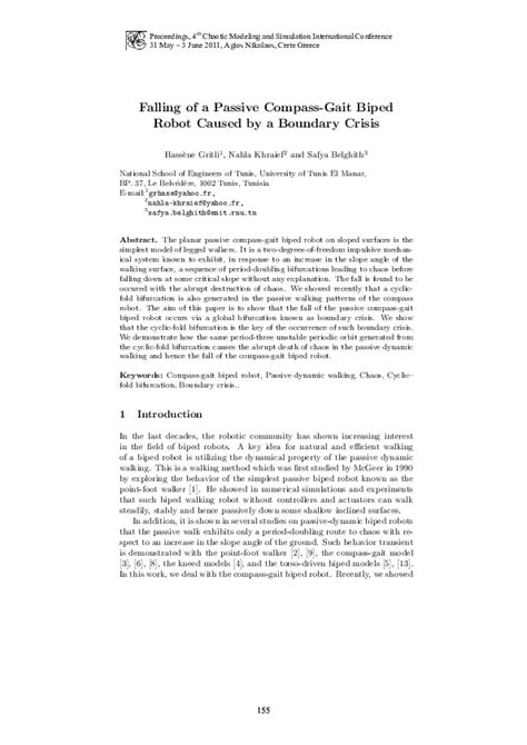 Pdf Falling Of A Passive Compass Gait Biped Robot Caused By A Boundary Crisis