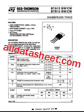 BTB BW Datasheet PDF STMicroelectronics