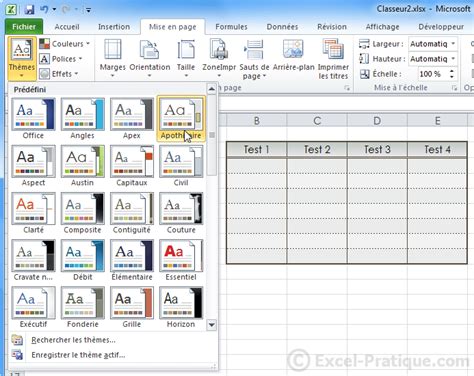 Cours Excel Les Tableaux Couleurs Modèles