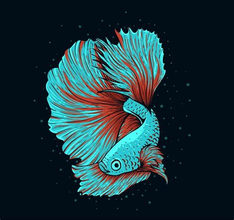 黒の背景に美しいベタの魚のイラスト プレミアムベクター