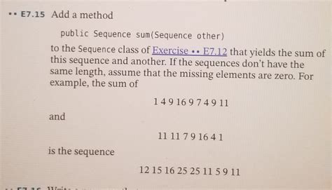 E715 Add Method Public Sequence Sum Sequence Sequence Class Exercise E7 12 Yields Sum Seq