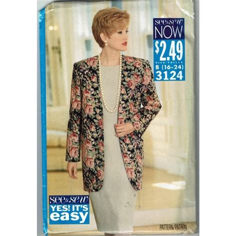 Butterick See And Sew Sewing Pattern 3124 Jacket Dress Misses Size 16 24 Etsy