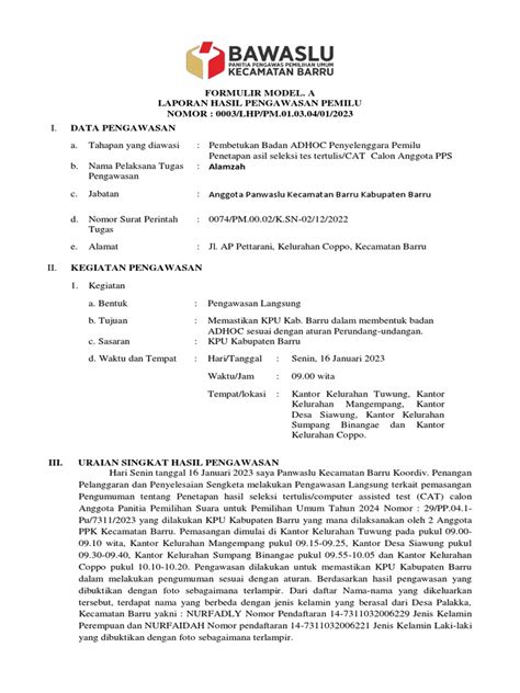2023 Form A 0003 Pengawasan Pengumuman Tes Wawancara Pps Kordiv Ppps Pdf