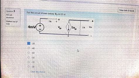 Solved Question 3 For The Circuit Shown Below V0 In V Is Chegg