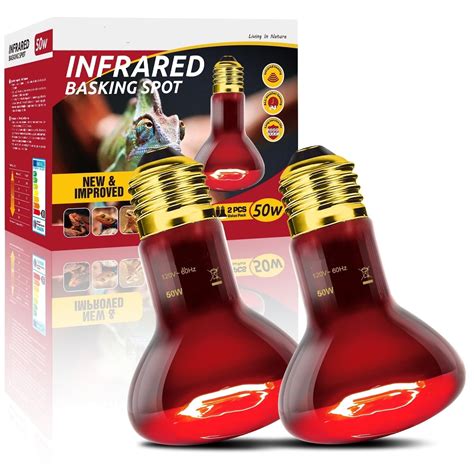 Ecosub Reptile Infrared Heating Lamp Bulbs 50w Red Glass E26 Base 2 Pack