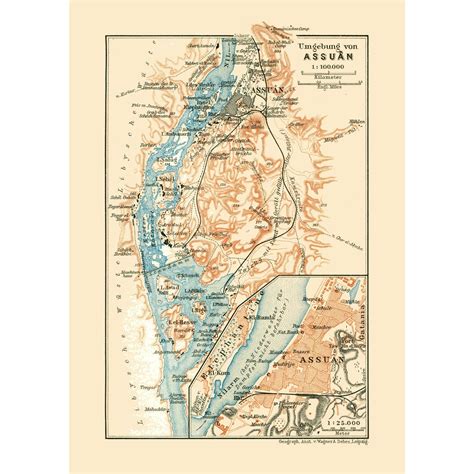 Historic Map Aswan Egypt Baedeker 1913 23 X 3246 Vintage Wall Maps Of The Past