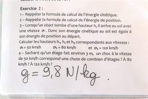 Bonjour jai besoin daide pour mon exercice sur les énergies cinétiques et de position Je nai
