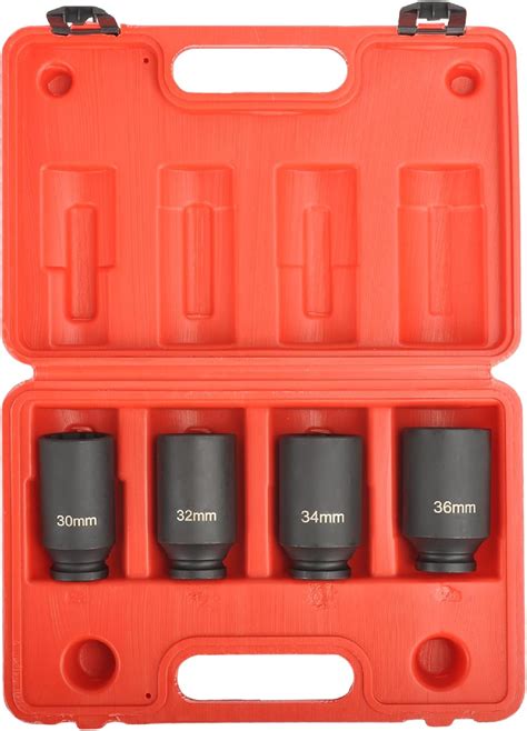 Higehio Impact Socket Set 1 2 Inch Drive Spindle Axle Nut Socket Set 4pc 12 Point Metric 30mm