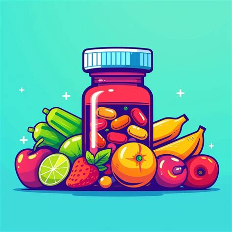 Un Dibujo De Una Botella De Vitamina C Y Fruta Imagen Premium