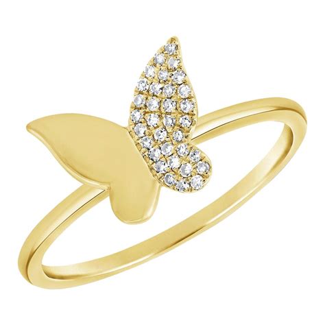 14 Karat Yellow Gold 008 Carat Diamond Butterfly Ring For Sale At 1stdibs