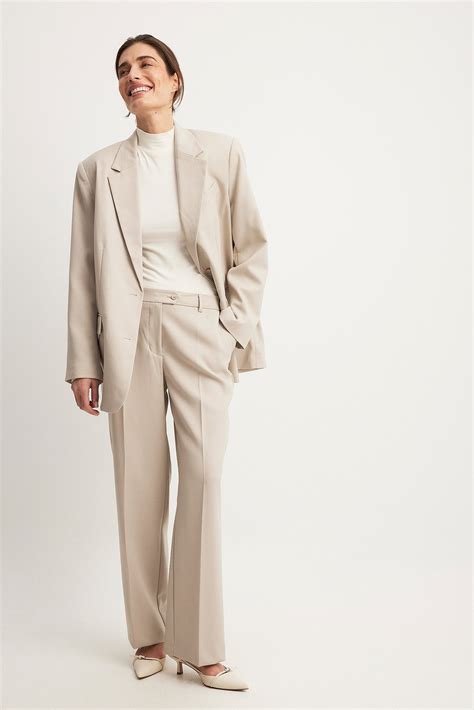 Structured Straight Leg Mid Waist Pants Beige | NA-KD