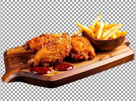 Delicioso Pollo Frito Con Papas Fritas Aislado Sobre Fondo Transparente