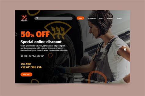 기계 상점 방문 페이지 템플릿 무료 벡터