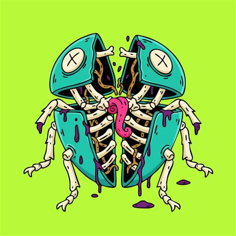 Weird Cartoon Beetle Split Open With Exposed Skeleton Anatomy 74160579