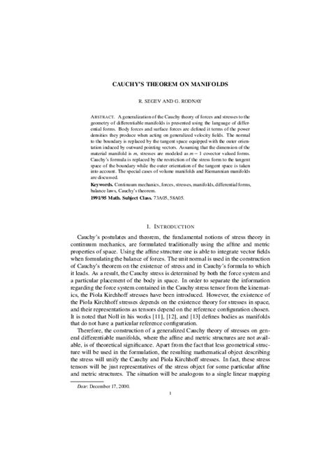pdf cauchy s theorem on manifolds