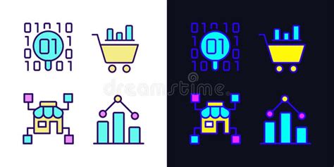 Retail Data Mining Light And Dark Theme Rgb Color Pixel Perfect Icons Set Stock Vector