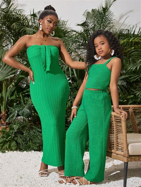 Tween Girls Woven Solid Camisole Top And Straight Leg Pants Set Mommy