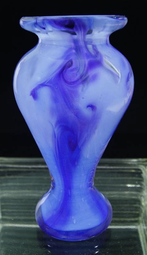 Decorative Glass Vase With Violet Frit Swirl Over Sky Blue Etsy Glass Decor Vase Frit