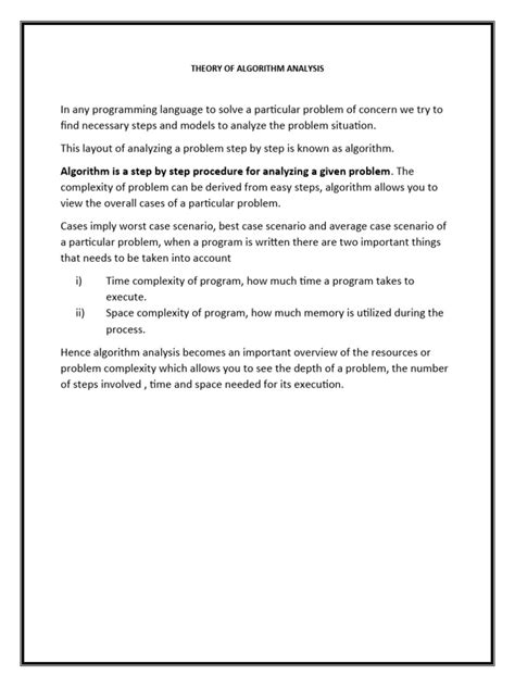 theory of algorithm analysis pdf