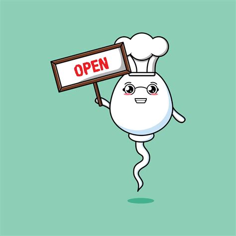 Cute Cartoon Sperm Character Hold Open Sign Board 11340822 Vector Art