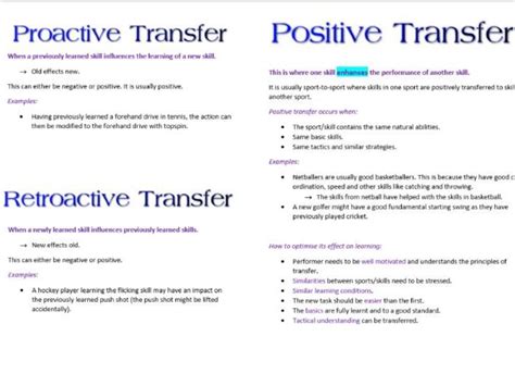 Transfer Of Skill Booklet As Pe Skill For Ocr Teaching Resources