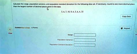 Solved Calculate The Range Population Variance And Population