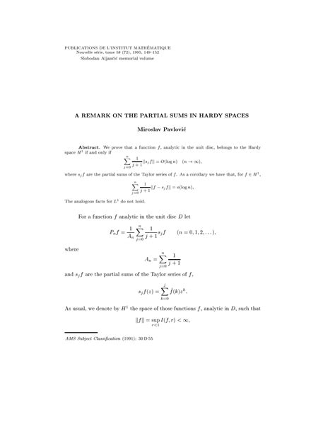 Pdf A Remark On The Partial Sums In Hardy Spaces Strong Convergence