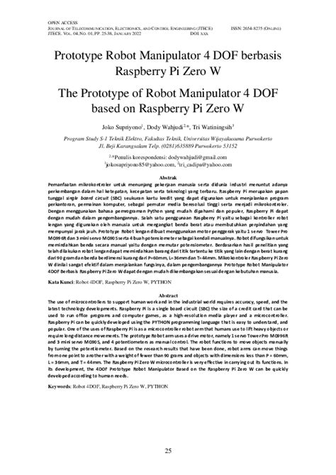 pdf prototype robot manipulator 4 dof berbasis raspberry pi zero w