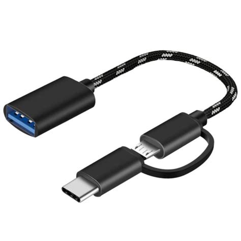 Adaptador Otg Usb Hembra A Tipo C Y V8 Micro Usb Negro Generico