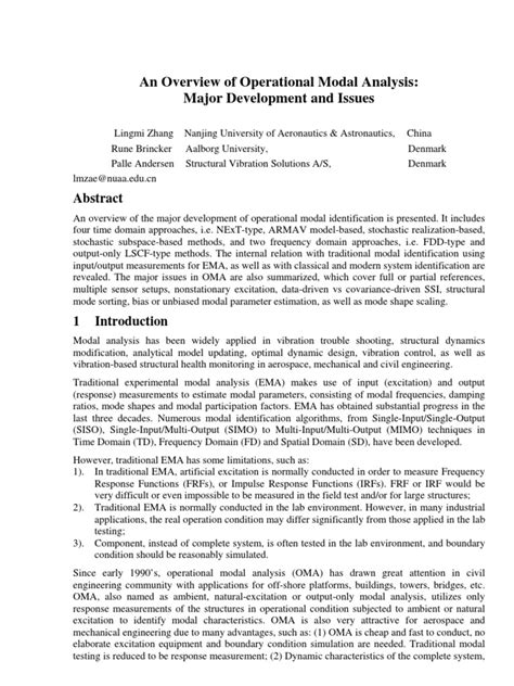 2005 10 An Overview Of Operational Modal Analysis Major Development And Issues Pdf Kalman