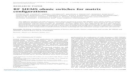 Pdf Rf Mems Ohmic Switches For Matrix Conﬁgurations · Rf Mems Ohmic Switches For Matrix