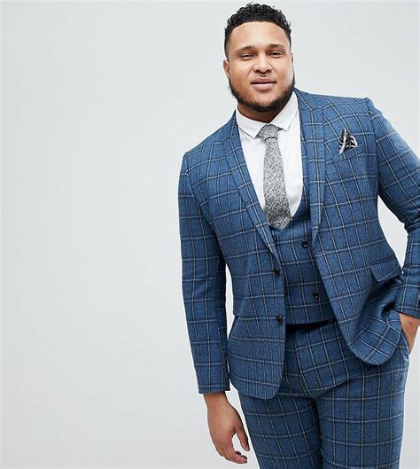 ASOS PLUS Eng Geschnittene Anzugjacke Aus Blau Karierter Wollmischung Blau Jetzt Bestellen