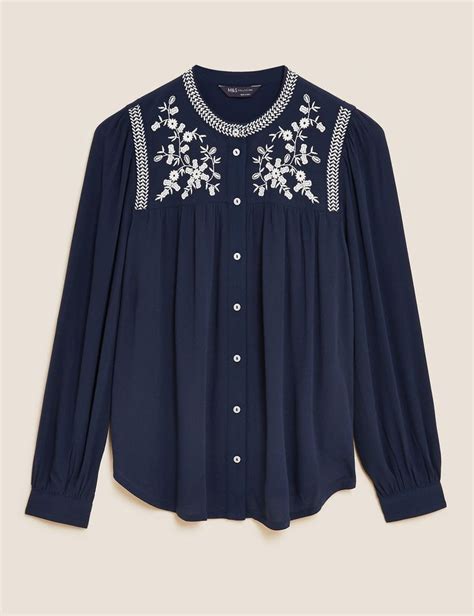 Embroidered Regular Fit Long Sleeve Blouse Mands Collection Mands
