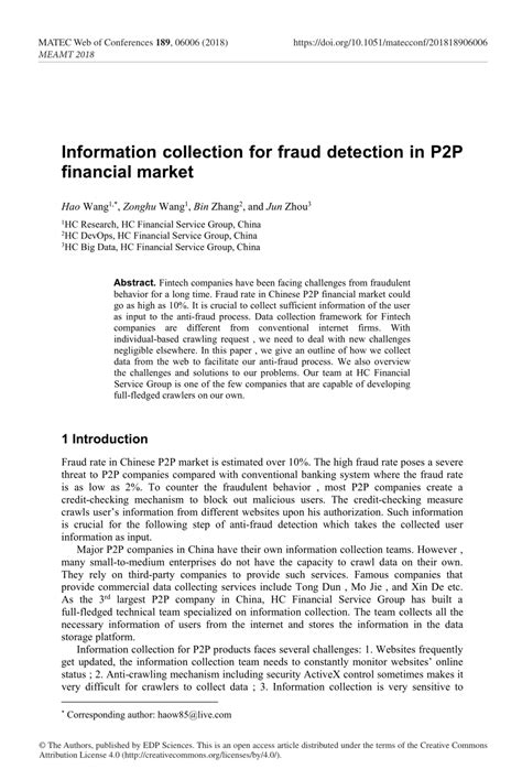 PDF Information Collection For Fraud Detection In P P Financial Market