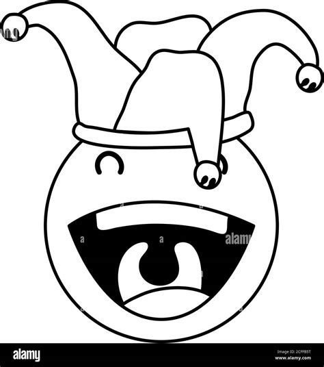 Crazy Emoji Face With Jester Hat Fools Day Line Style Icon Vector