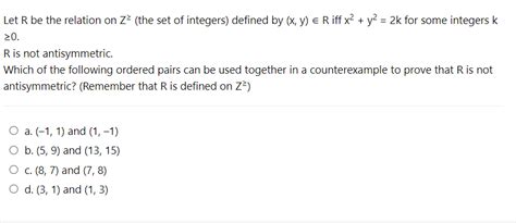 solved let r be the relation on z2 the set of integers