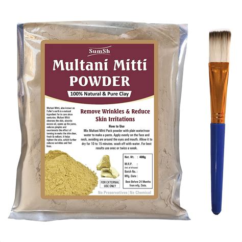 SumSh Natural Multani Mitti Powder For Face Pack And Hair Pack G And Brush Amazon In Beauty