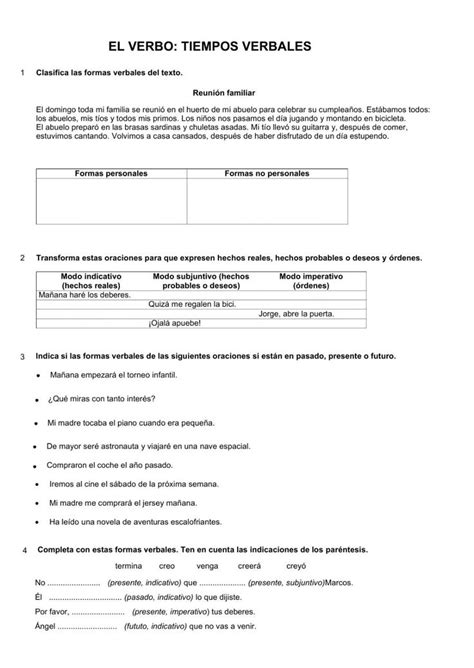 Verbos Worksheet Verbos Verbal Textos