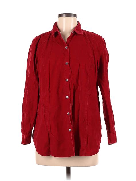 J Jill 100 Cotton Checkered Gingham Red Long Sleeve Button Down Shirt