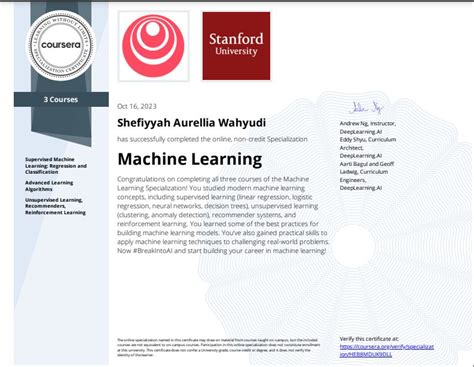 Shefiyyah Aurellia Wahyudi On Linkedin Coursera Tensorflow Machine