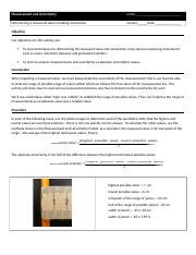 Physics Lab Doc Measurement And Uncertainty Name Determining A Measured Value Including