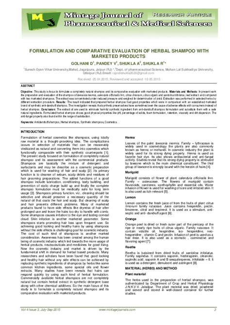 Pdf Formulation And Comparative Evaluation Of Herbal Shampoo With Marketed Products