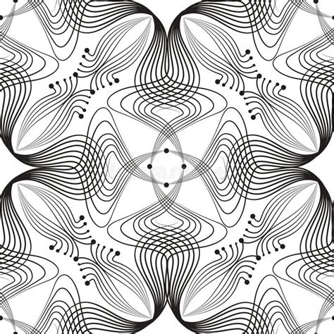 Abstract Floral Seamless Pattern With Black Line Oriental Ornament Swirl Geometric Doodle Asian