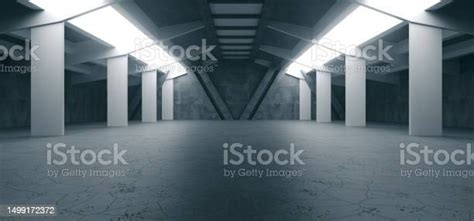 외계인 우주선 공상 과학 공상 과학 공상 과학 소설 콘크리트 거친 시멘트 차고 복도 복도 창고 쇼룸 지하 미래 지향적 인 현대 배경 3d 렌더링 0명에 대한 스톡 사진 및