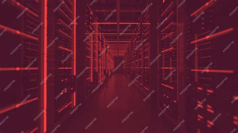 Premium Photo Server Racks In Computer Network Security Server Room Data Center Red Lights