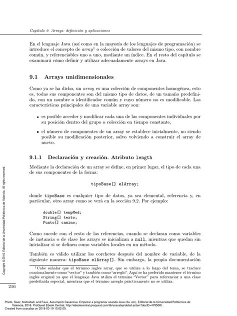 Empezar A Programar Usando Java 3a Ed 91 Arrays Unidimensionales Pdf Lenguaje De