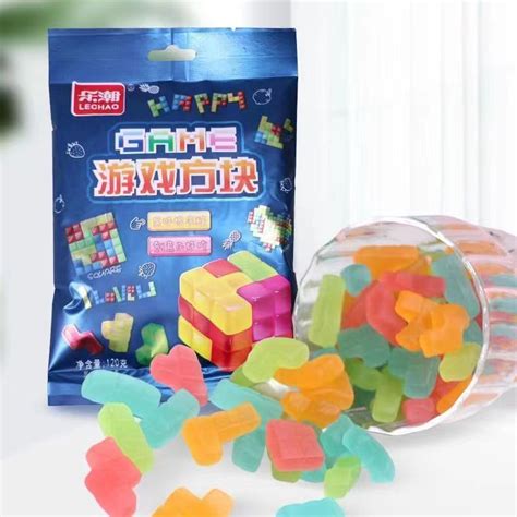 Lechao เกม Cube Candy รสผลไม้ Gummy Candy Building Block Candy Tetris