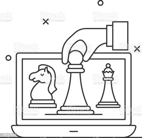 공격적인 벡터 라인 아이콘 디자인 비즈니스 전략 기호 마케팅 계획 서명 관리 및 운영 관리 주식 일러스트레이션 체크메이트 컨셉 경쟁 0명에 대한 스톡 벡터 아트 및 기타